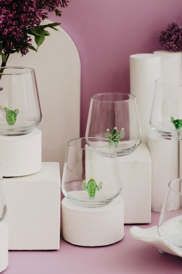 Cactus Theme Drinking Glass Set of 6 – Handmade Figurine Drinkware ...